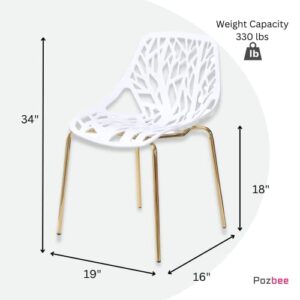 Pozbee Modern White Dining Chairs Set of 2, Birch Sapling Style Chairs for Dining Room, Hotels, Restaurants Indoor Outdoor, Elegant Kitchen Chairs with Gold Legs (2, White)