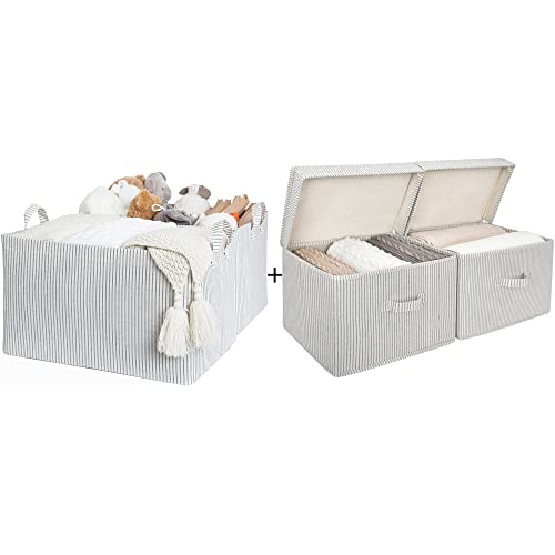 StorageWorks 45L Extra Large Fabric Storage Bins with Fabric Handles 2 pack, Decorative Storage Boxes, Storage Basket With Lid And Handles 2 pack