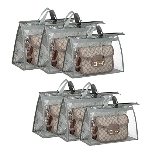 6 Pcs Purse Organizer for Closet, Handbag Organizer Dust Bags, Clear Purse Storage Organizer, Dust Bags for Purses and Handbags, Non-Woven Hanging Bag Closet with Zipper and Handle