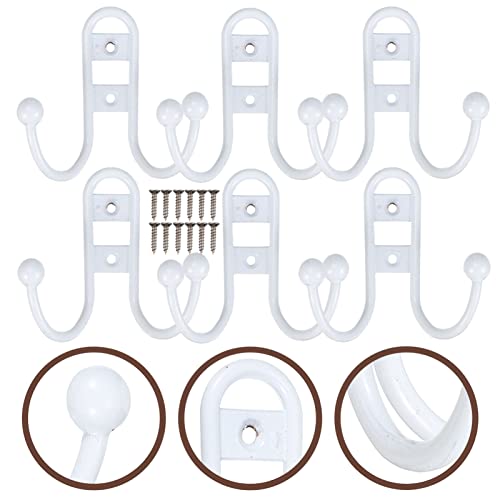 Zerodeko 6pcs Metal Wall Hooks Towel Hooks Coat Hook Robe Hook Vintage Hooks Coat Hook Door Hangers Clothes Cabinet Closet Sponges Wall Hook for Bathroom Bedroom Kitchen White