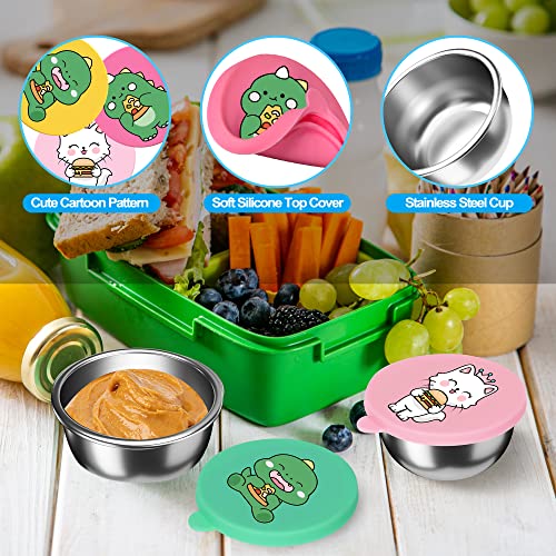 holoith Salad Dressing Container To Go,6 Pcs 2.4 oz Condiment Cups Small Containers with Lids Stainless Steel Sauce Containers for Lunch Box Leak Proof Reusable Lunch Box Containers