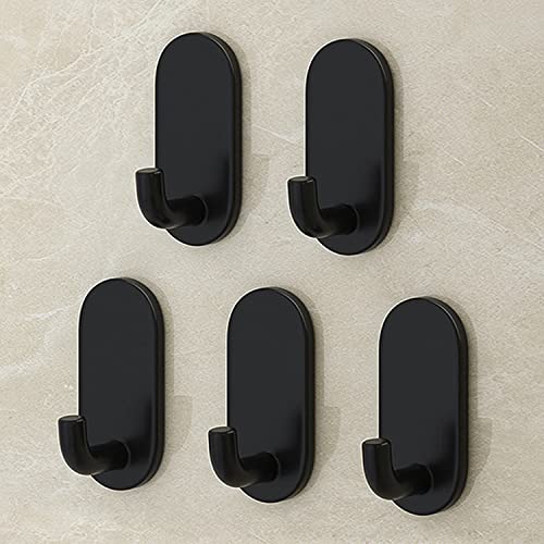 KitchLife Adhesive Towel Coat Hooks - 5 Pack Wall Hooks Stick on Kitchen Bathroom and Bedroom (Matte Black, Stainless Steel)