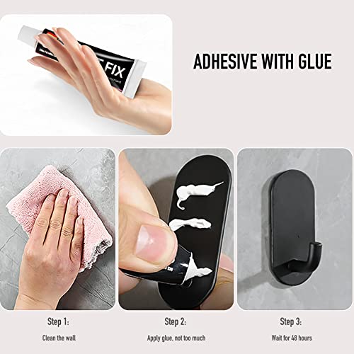 KitchLife Adhesive Towel Coat Hooks - 5 Pack Wall Hooks Stick on Kitchen Bathroom and Bedroom (Matte Black, Stainless Steel)