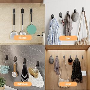 KitchLife Adhesive Towel Coat Hooks - 5 Pack Wall Hooks Stick on Kitchen Bathroom and Bedroom (Matte Black, Stainless Steel)