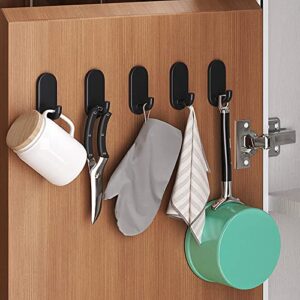 KitchLife Adhesive Towel Coat Hooks - 5 Pack Wall Hooks Stick on Kitchen Bathroom and Bedroom (Matte Black, Stainless Steel)