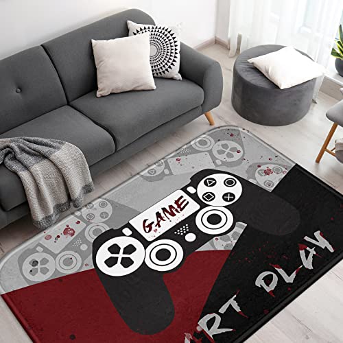 Bayson Area Rug Game Rug with Game Console, Knife Grey Red and Black Teen Boy Play Home Decor Small Floor Rug 3' X 5' (91cmX 152cm) Carpet