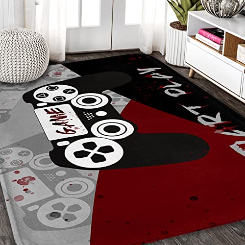 Bayson Area Rug Game Rug with Game Console, Knife Grey Red and Black Teen Boy Play Home Decor Small Floor Rug 3' X 5' (91cmX 152cm) Carpet