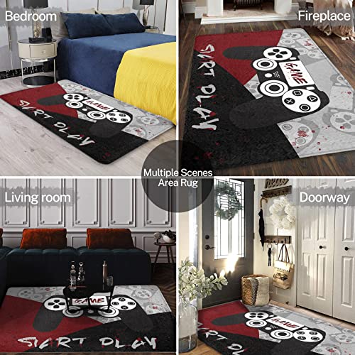 Bayson Area Rug Game Rug with Game Console, Knife Grey Red and Black Teen Boy Play Home Decor Small Floor Rug 3' X 5' (91cmX 152cm) Carpet