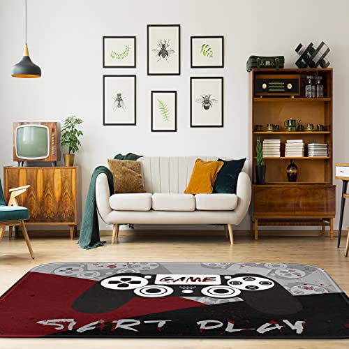 Bayson Area Rug Game Rug with Game Console, Knife Grey Red and Black Teen Boy Play Home Decor Small Floor Rug 3' X 5' (91cmX 152cm) Carpet