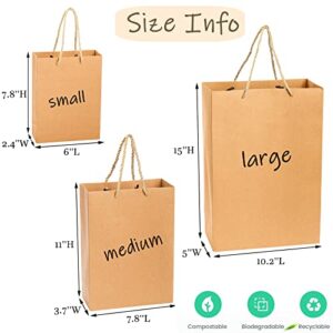 Lyellfe 45 Pack Brown Gift Bags, Heavy Duty Kraft Paper Bags with Handle, Assorted Recyclable Shopping Bags Bulk, Retail Bags, Merchandise Bags for Birthday, Wedding, Christmas, S, M, L