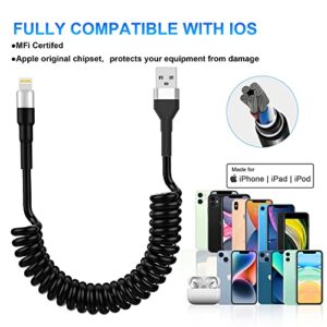 Coiled iPhone Lightning Cable for Apple CarPlay, Coiled USB to Lightning Cable with MFi, Short iPhone Charger Cord for Car