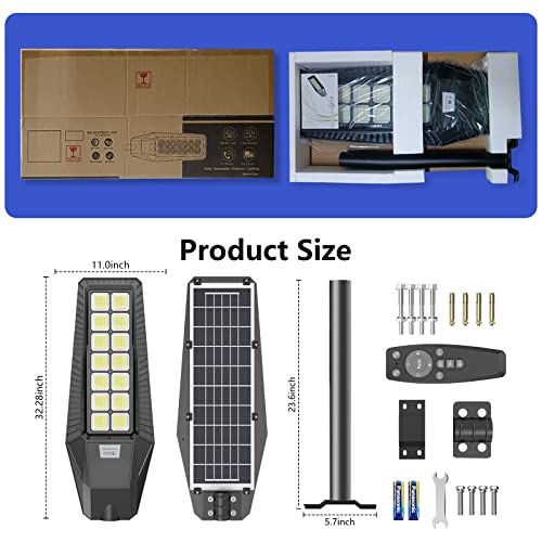 TENKOO 2 Pack 1400W Solar Street Light, Light Control&PIR Motion Sensor, Dusk to Dawn Security Solar Powered Parking Lot 80000 Lumens for Square,Yard, Garden,Basketball Court