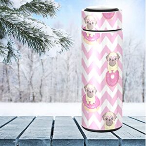 CaTaKu Wave Bulldog Donut Water Bottle Insulated 16 oz Stainless Steel Flask Thermos Bottle for Coffee Water Drink Reusable Wide Mouth Vacuum Travel Mug Cup