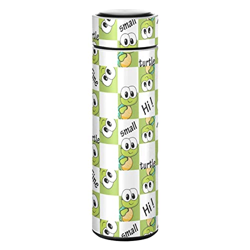 CaTaKu Funny Turtle Checkered Water Bottle Insulated 16 oz Stainless Steel Flask Thermos Bottle for Coffee Water Drink Reusable Wide Mouth Vacuum Travel Mug Cup