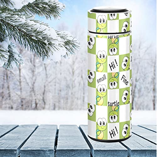 CaTaKu Funny Turtle Checkered Water Bottle Insulated 16 oz Stainless Steel Flask Thermos Bottle for Coffee Water Drink Reusable Wide Mouth Vacuum Travel Mug Cup