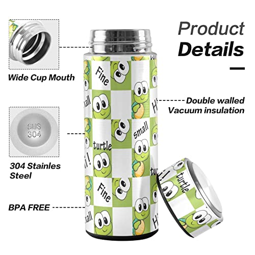 CaTaKu Funny Turtle Checkered Water Bottle Insulated 16 oz Stainless Steel Flask Thermos Bottle for Coffee Water Drink Reusable Wide Mouth Vacuum Travel Mug Cup