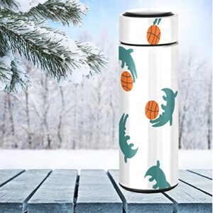 CaTaKu Funny Basketball Crocodile Water Bottle Insulated 16 oz Stainless Steel Flask Thermos Bottle for Coffee Water Drink Reusable Wide Mouth Vacuum Travel Mug Cup