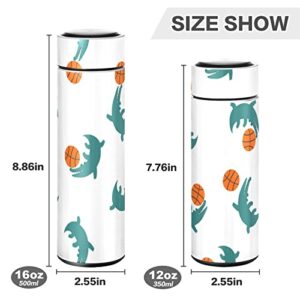 CaTaKu Funny Basketball Crocodile Water Bottle Insulated 16 oz Stainless Steel Flask Thermos Bottle for Coffee Water Drink Reusable Wide Mouth Vacuum Travel Mug Cup