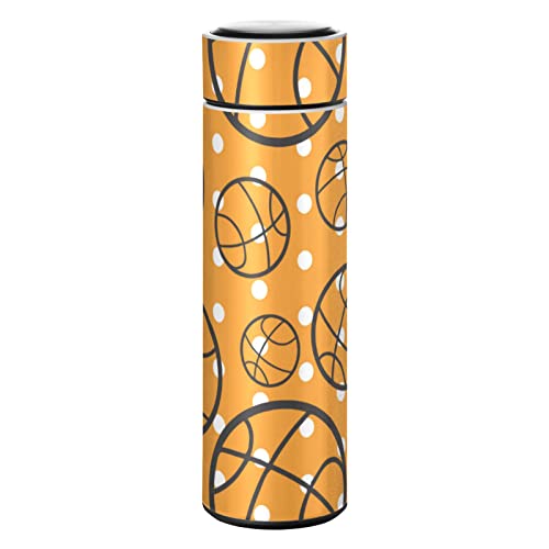 CaTaKu Basketball Polka Dots Water Bottle Insulated 16 oz Stainless Steel Flask Thermos Bottle for Coffee Water Drink Reusable Wide Mouth Vacuum Travel Mug Cup