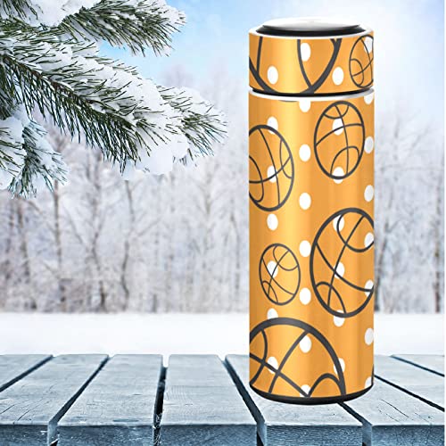 CaTaKu Basketball Polka Dots Water Bottle Insulated 16 oz Stainless Steel Flask Thermos Bottle for Coffee Water Drink Reusable Wide Mouth Vacuum Travel Mug Cup