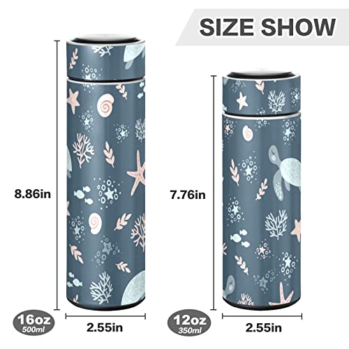 CaTaKu Cartoon Sea Fish Turtle Water Bottle Insulated 16 oz Stainless Steel Flask Thermos Bottle for Coffee Water Drink Reusable Wide Mouth Vacuum Travel Mug Cup