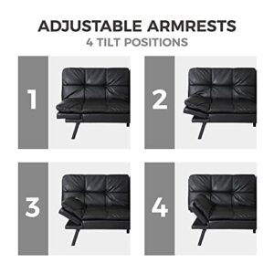 TRIPLE TREE Modern Convertible Futon Couch Sofa Bed, Folding Sleeper Sofa Memory Foam Couch Loveseat Sleeper Daybed with Adjustable Armrest and Backrest for Living Room,Offices, Apartments, Black PU