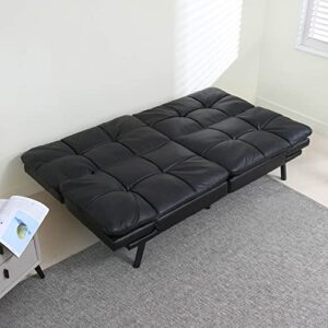 TRIPLE TREE Modern Convertible Futon Couch Sofa Bed, Folding Sleeper Sofa Memory Foam Couch Loveseat Sleeper Daybed with Adjustable Armrest and Backrest for Living Room,Offices, Apartments, Black PU