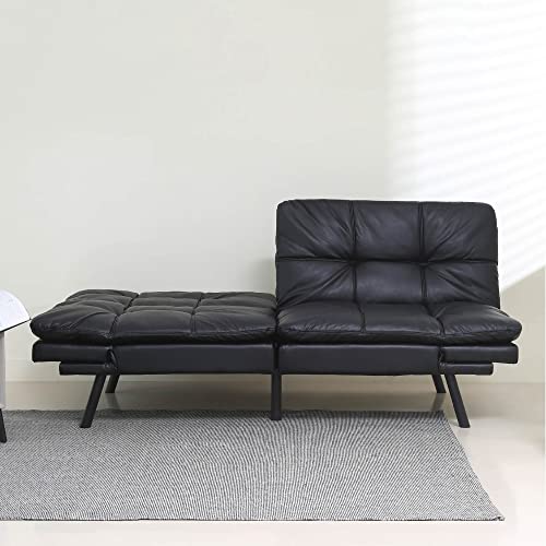 TRIPLE TREE Modern Convertible Futon Couch Sofa Bed, Folding Sleeper Sofa Memory Foam Couch Loveseat Sleeper Daybed with Adjustable Armrest and Backrest for Living Room,Offices, Apartments, Black PU