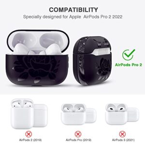 for Airpods Pro 2 Case (2022),DATIMIRA Rose Engraved TPU Apple airpods pro 2nd Generation Case Cover with Strap for Women and Girls,BlackBerry