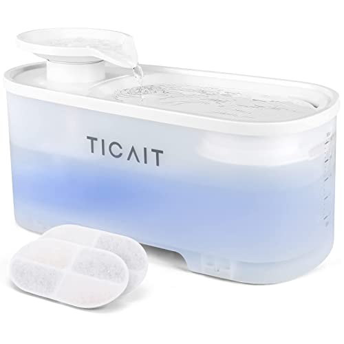 TICAIT Cat Water Fountain, 84oz/2.5L Automatic Pet Water Dispenser, BPA-Free, Ultra-Quiet Smart Pump with LED Light Water Bowl for Cats Dogs Multiple Pets (2 Filters Adapter)