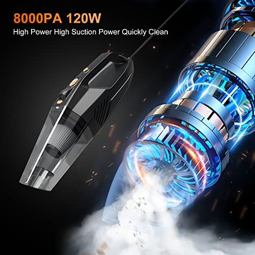 Car Vacuum Cleaner High Power,Yyton Portable Handheld Vacuum Cleaner up to 8000PA/120W/DC12V,Vacuum Cleaner with LED Light and Mutiple Accessories for Car Interior Cleaning Black