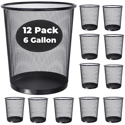 GOODSOFA 6 Gallon Mesh Trash Cans,12-Pack,Metal Wire Wastebaskets, Small Waste Basket Black Trash Can,Small Garbage Can,Recycling Garbage Container Bin for Office,Home,Kitchen,School