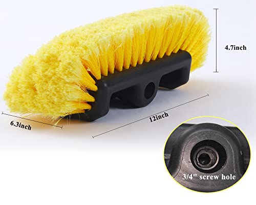 HOKLNUSE 12" Car Wash Brush Head Truck Washing Brush Siding Brush for Auto Truck Boat Camper Exterior Flow-Thru Washing Cleaning