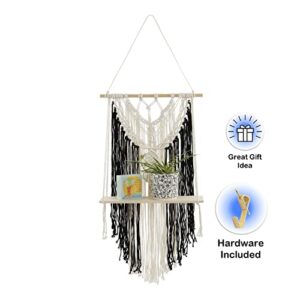 PlanterSam Macrame Wall Hanging with Removable Shelf - 100% Cotton Hanger for Indoor Plants - Aesthetic Room Decor and Hardware Included (Black)