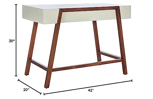 SAFAVIEH Home Collection Marwood Mid-Century Modern White/Brown Desk, Medium