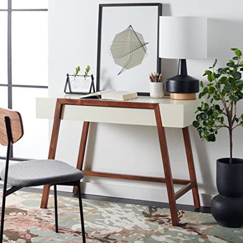 SAFAVIEH Home Collection Marwood Mid-Century Modern White/Brown Desk, Medium