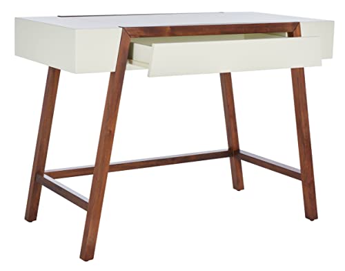 SAFAVIEH Home Collection Marwood Mid-Century Modern White/Brown Desk, Medium