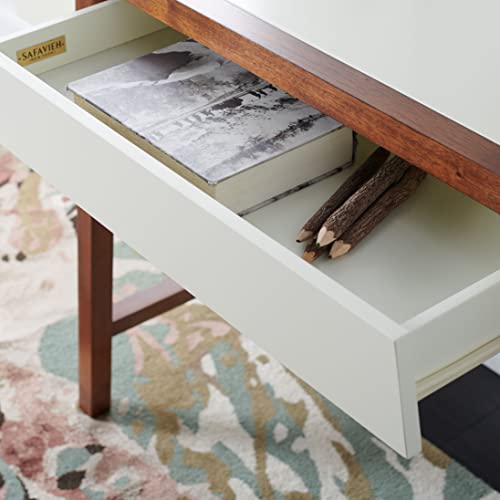 SAFAVIEH Home Collection Marwood Mid-Century Modern White/Brown Desk, Medium