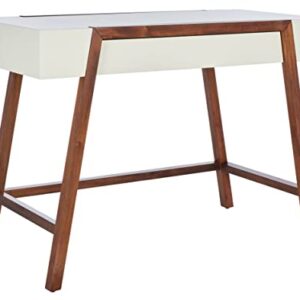 SAFAVIEH Home Collection Marwood Mid-Century Modern White/Brown Desk, Medium