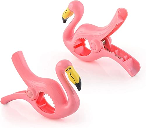 4 Pairs (8 Ct) Pink Flamingo Style Beach Towel Holders, Clips, Beach, Patio or Pool Accessories, Portable Towel Clips, Chip Clips, Secure Clips ( 4 Set Per Order )