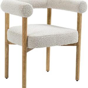 Meridian Furniture Hyatt Collection Mid-Century Modern Dining Chair, Solid Wood Finish, Rich Boucle Fabric, 26.5" W x 22" D x 28" H, Cream