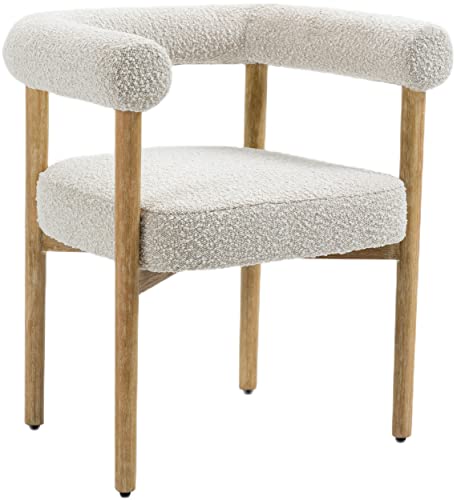 Meridian Furniture Hyatt Collection Mid-Century Modern Dining Chair, Solid Wood Finish, Rich Boucle Fabric, 26.5" W x 22" D x 28" H, Cream