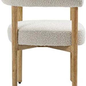 Meridian Furniture Hyatt Collection Mid-Century Modern Dining Chair, Solid Wood Finish, Rich Boucle Fabric, 26.5" W x 22" D x 28" H, Cream