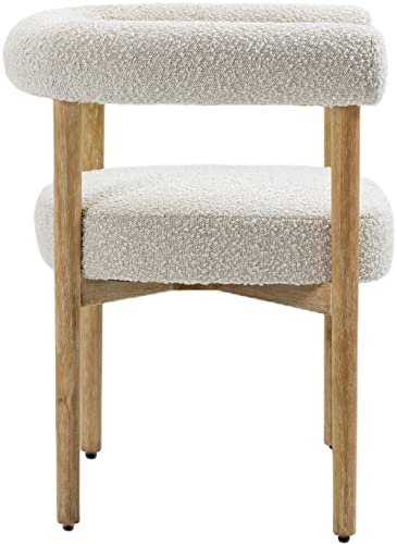 Meridian Furniture Hyatt Collection Mid-Century Modern Dining Chair, Solid Wood Finish, Rich Boucle Fabric, 26.5" W x 22" D x 28" H, Cream