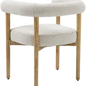 Meridian Furniture Hyatt Collection Mid-Century Modern Dining Chair, Solid Wood Finish, Rich Boucle Fabric, 26.5" W x 22" D x 28" H, Cream