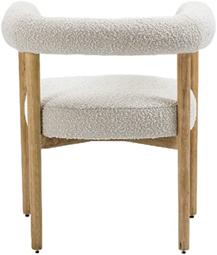 Meridian Furniture Hyatt Collection Mid-Century Modern Dining Chair, Solid Wood Finish, Rich Boucle Fabric, 26.5" W x 22" D x 28" H, Cream