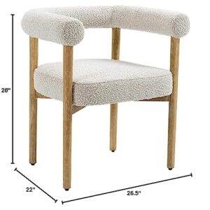 Meridian Furniture Hyatt Collection Mid-Century Modern Dining Chair, Solid Wood Finish, Rich Boucle Fabric, 26.5" W x 22" D x 28" H, Cream