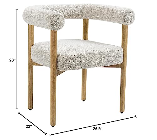 Meridian Furniture Hyatt Collection Mid-Century Modern Dining Chair, Solid Wood Finish, Rich Boucle Fabric, 26.5" W x 22" D x 28" H, Cream