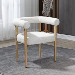 Meridian Furniture Hyatt Collection Mid-Century Modern Dining Chair, Solid Wood Finish, Rich Boucle Fabric, 26.5" W x 22" D x 28" H, Cream