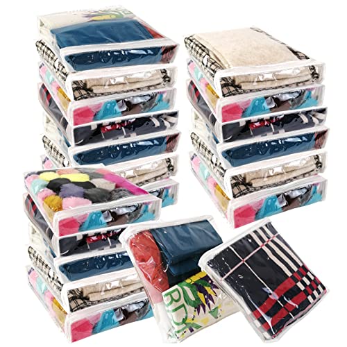 20Pcs Clear Vinyl Zippered Storage Bags，Blankets Storage Bags Plastic Storage Bags for Sweater Clothes Bed Sheet Organizer with Zipper for Closet Linen Sweater Bed Sheet Pillow，10.5 x 10.5 x 2.4 Inch